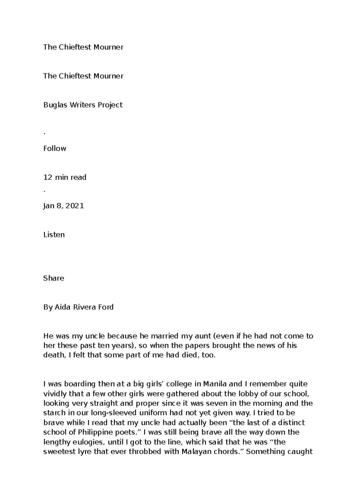 The Chieftest Mourner: Analyzing Aida Rivera Ford's Poignant Narrative ...