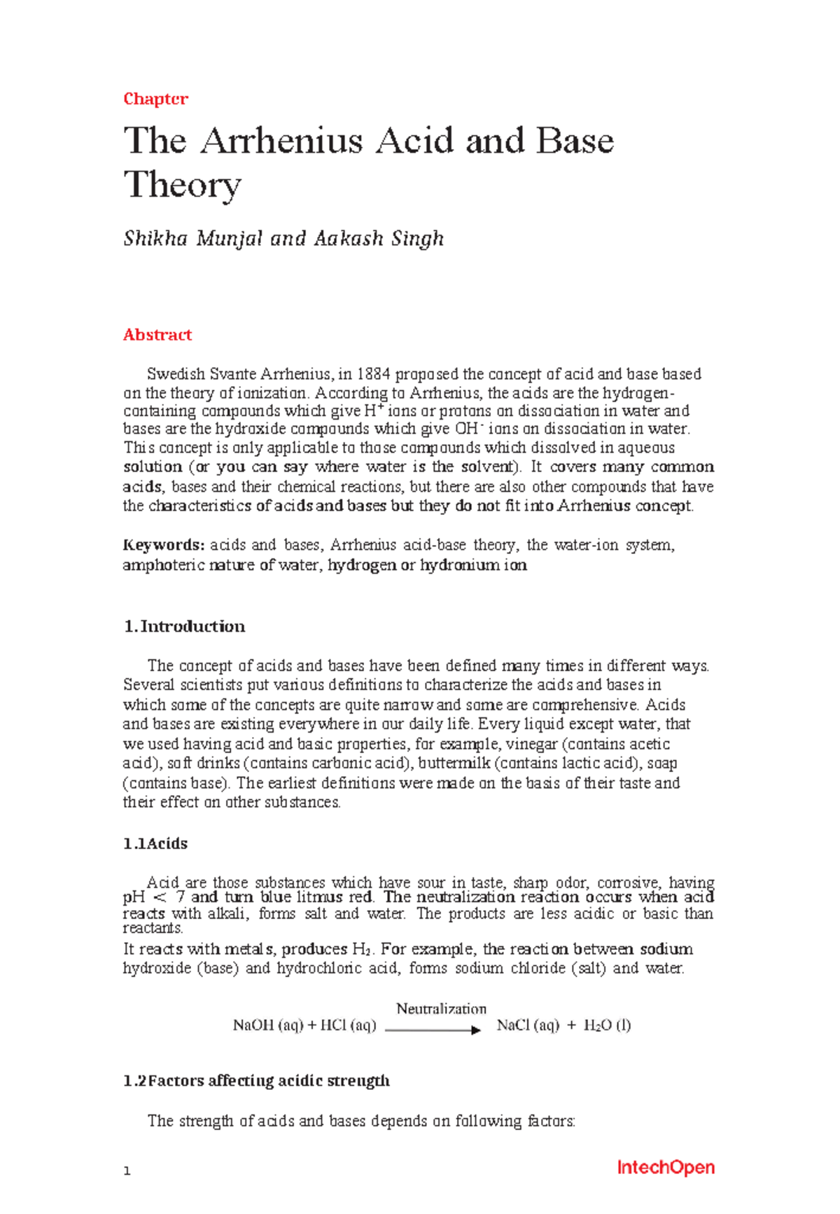 ACID-BASE - mmmn - Chapter The Arrhenius Acid and Base Theory Shikha ...