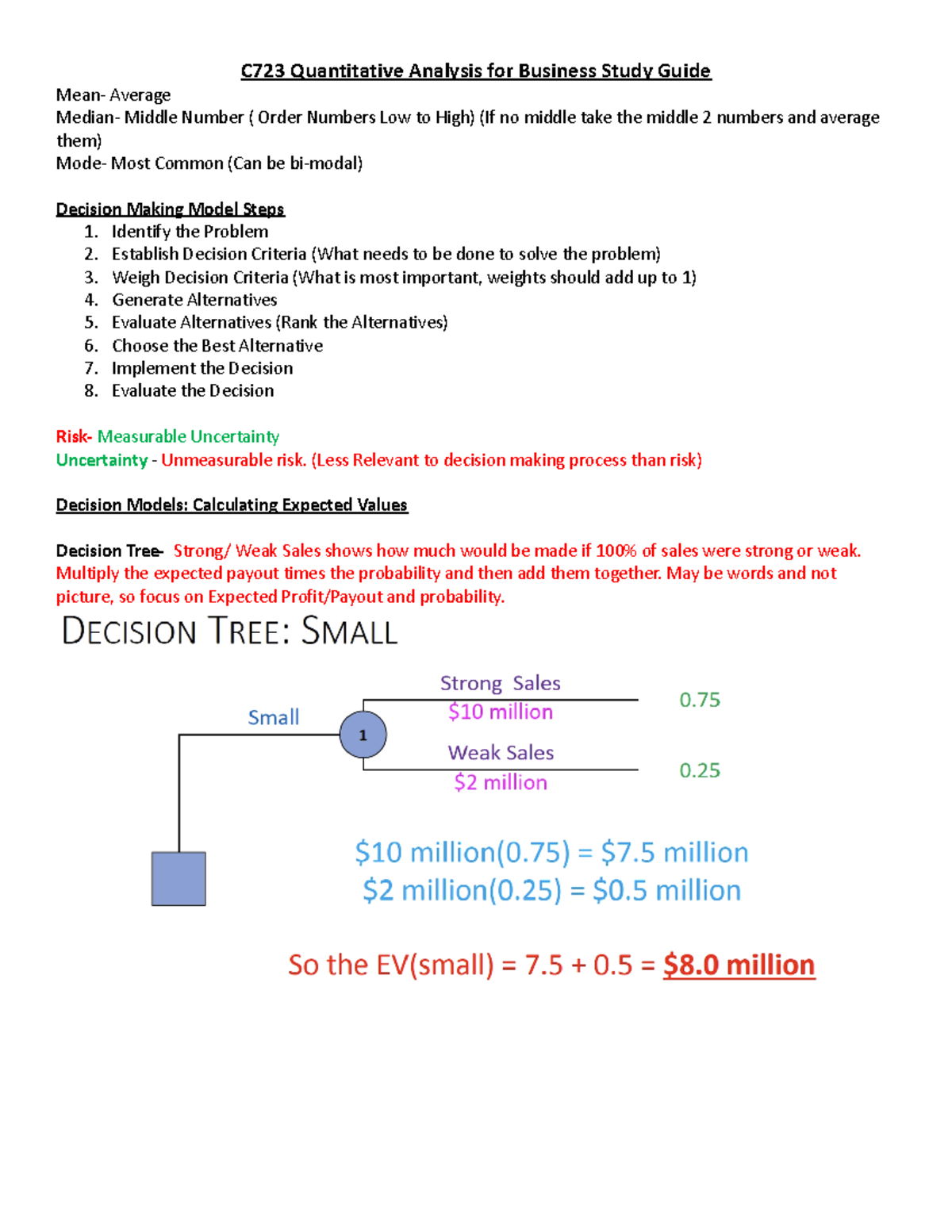 C723 Quantitative Analysis for Business: Comprehensive Study Guide - Studocu