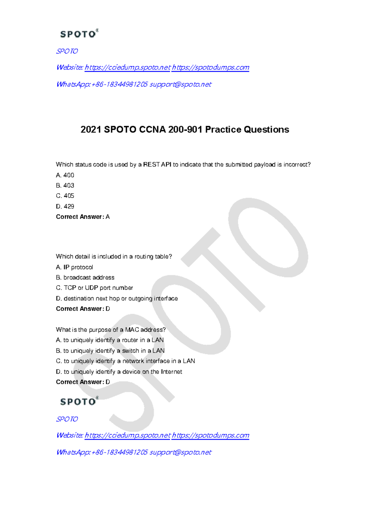 CCNA 200-901 Practice Questions & Answers - SPOTO Guide - Studocu