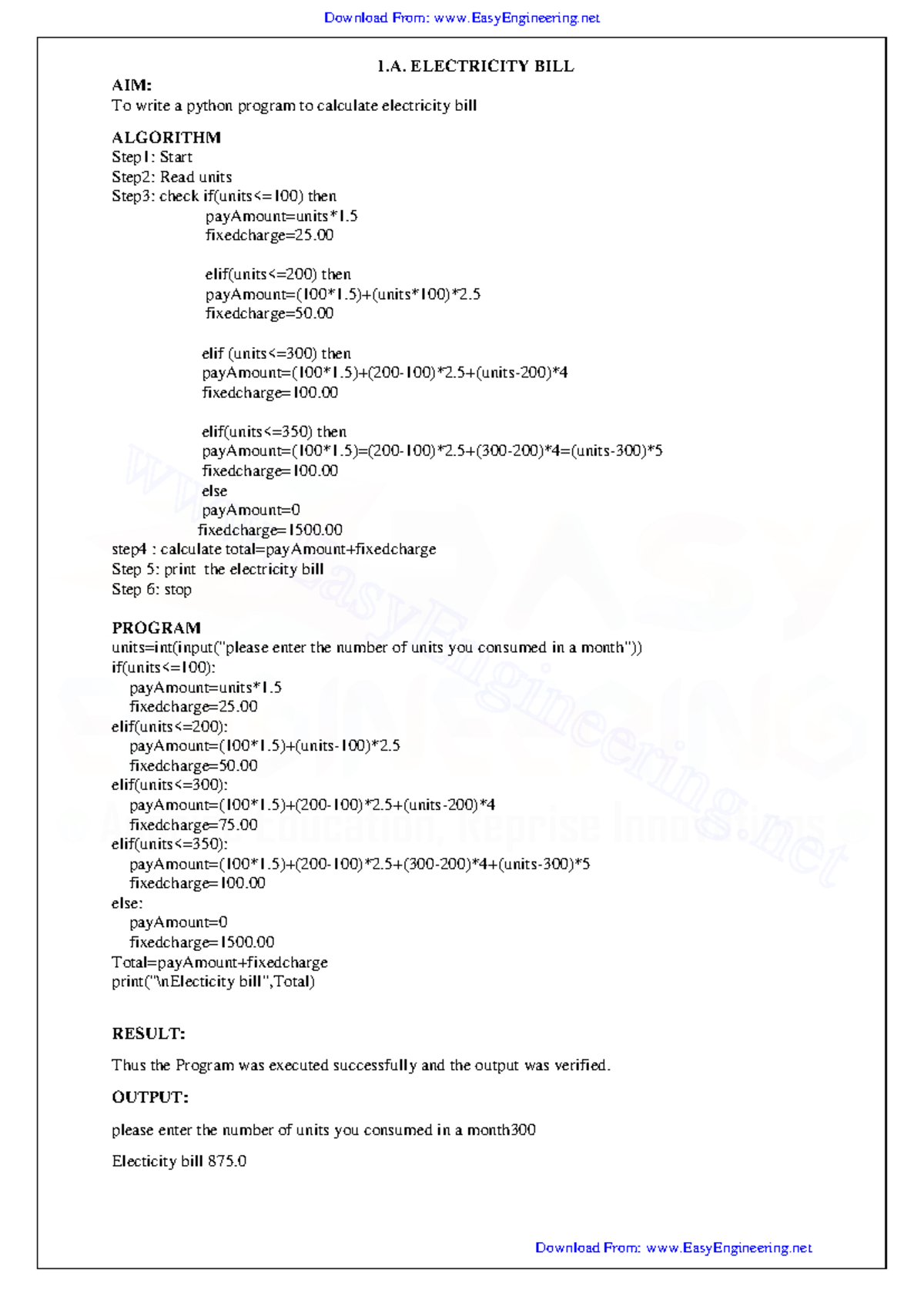 GE3171 Problem-Solving-and-Python-Programming-Lab Manual shanen- By www - 1. ELECTRICITY BILL ...