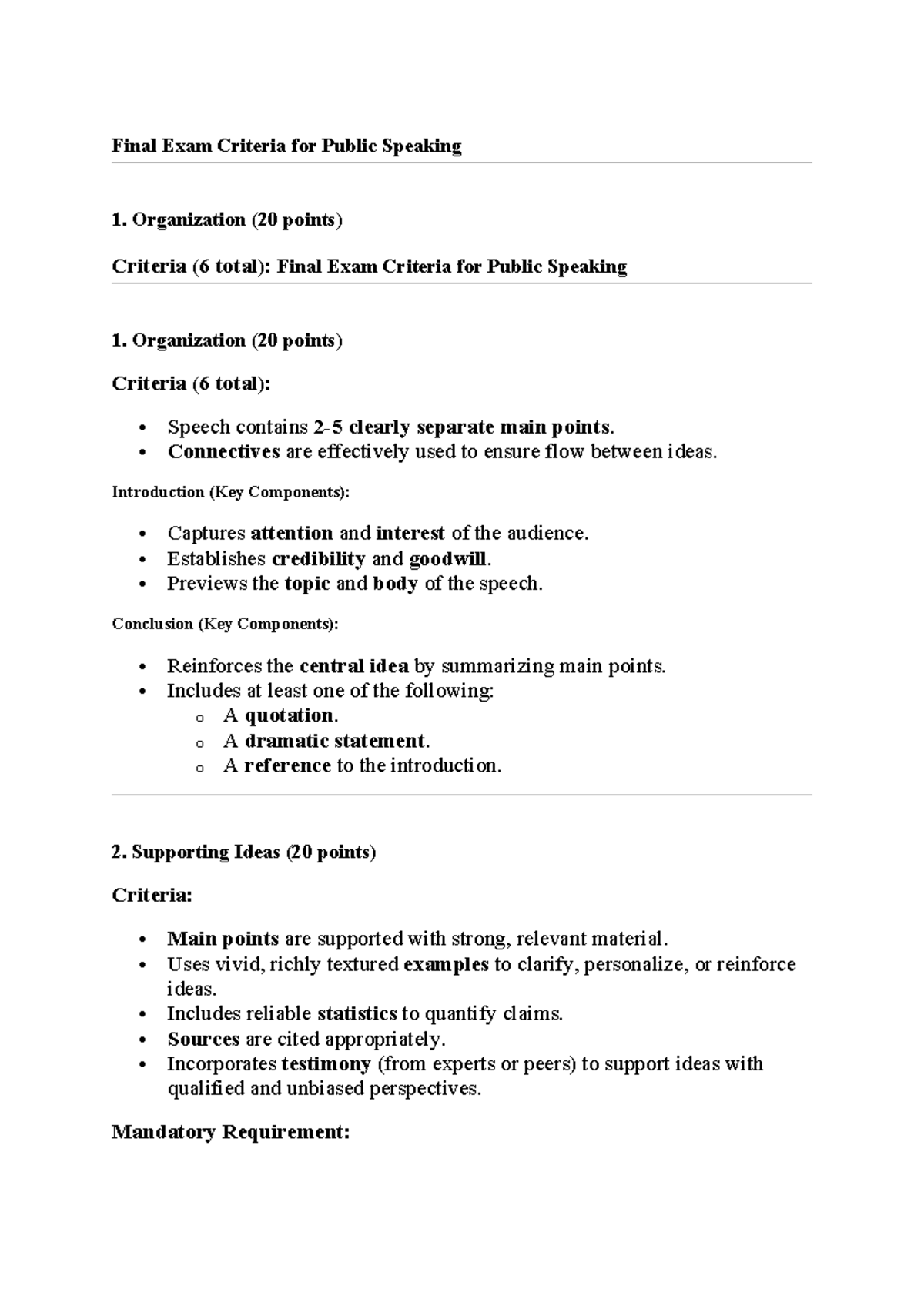 Final Exam Guidelines for Public Speaking 1: Criteria & Requirements ...