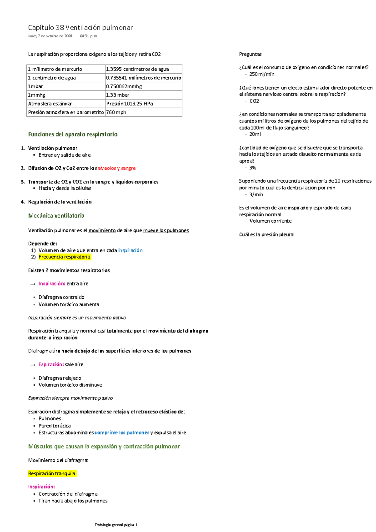 Capítulo 38 Ventilación pulmonar - La respiración proporciona oxígeno a los tejidos y retira CO ...