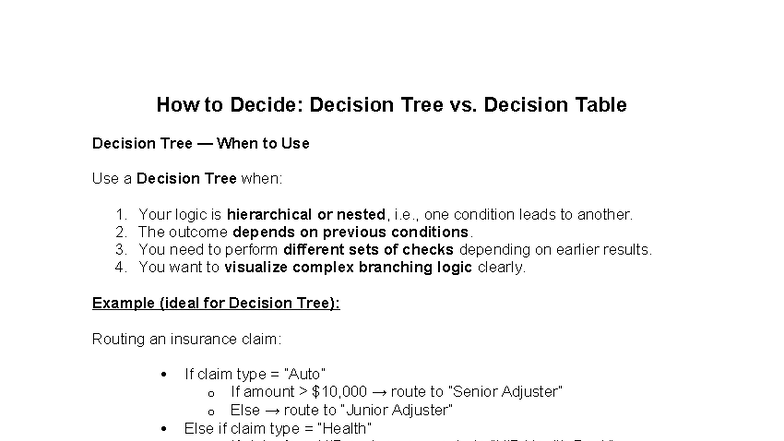 Decision Tree vs Decision Table: Choosing the Right Approach - Studocu