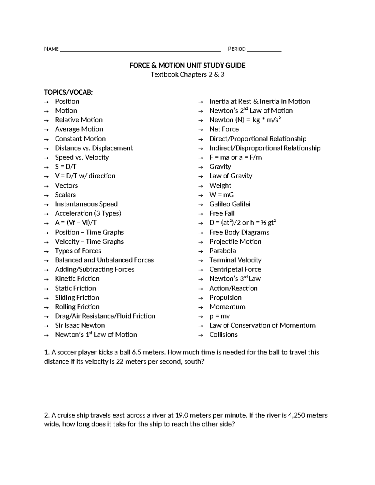 Force and motion unit study guide (PHYS 101) - Studocu