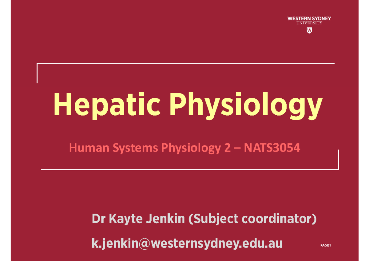 Hepatic Physiology Overview - NATS3054 Lecture Notes by Dr. Jenkin ...