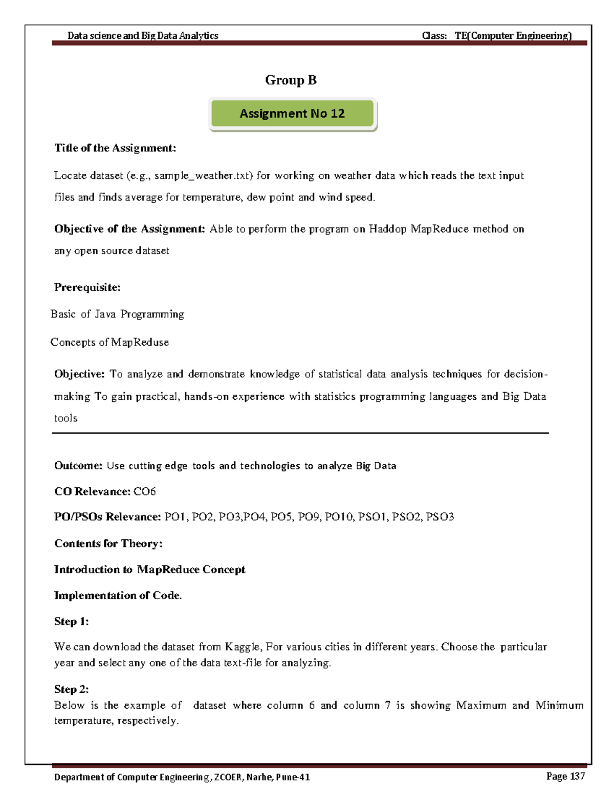 MapReduce Assignment 12: Analyzing Weather Data in Java - Studocu