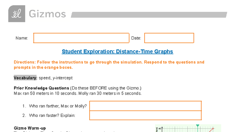 Student Exploration: Graphs Gizmo Activity (Distance Time SEm) - Studocu