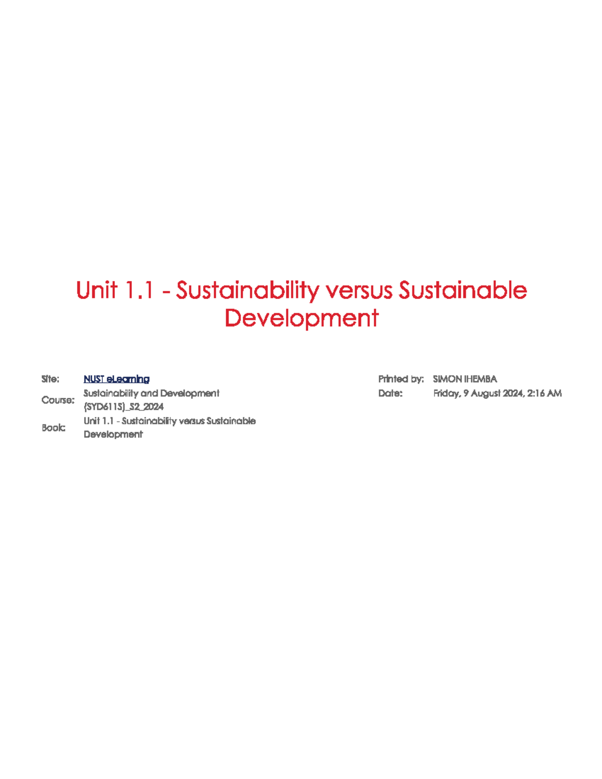 SYD61 Unit 1.1: Sustainability vs. Sustainable Development Notes - Studocu