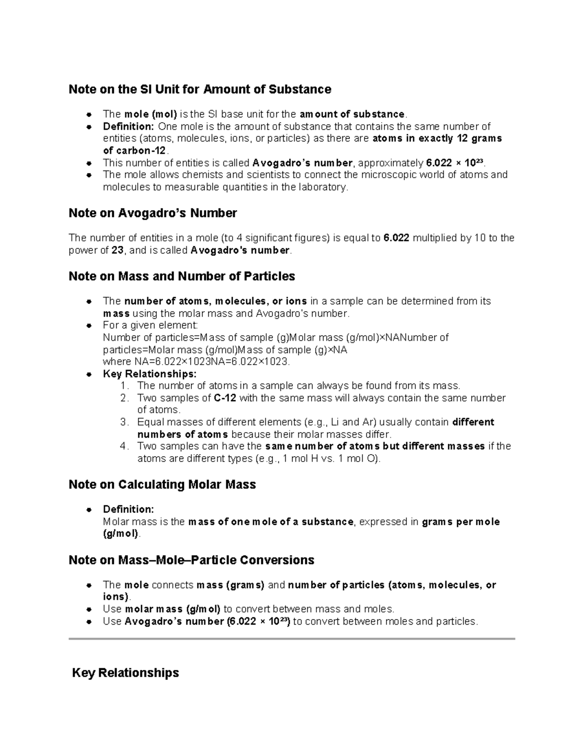 Understanding Moles and Avogadro's Number (CHEM 101) - Studocu