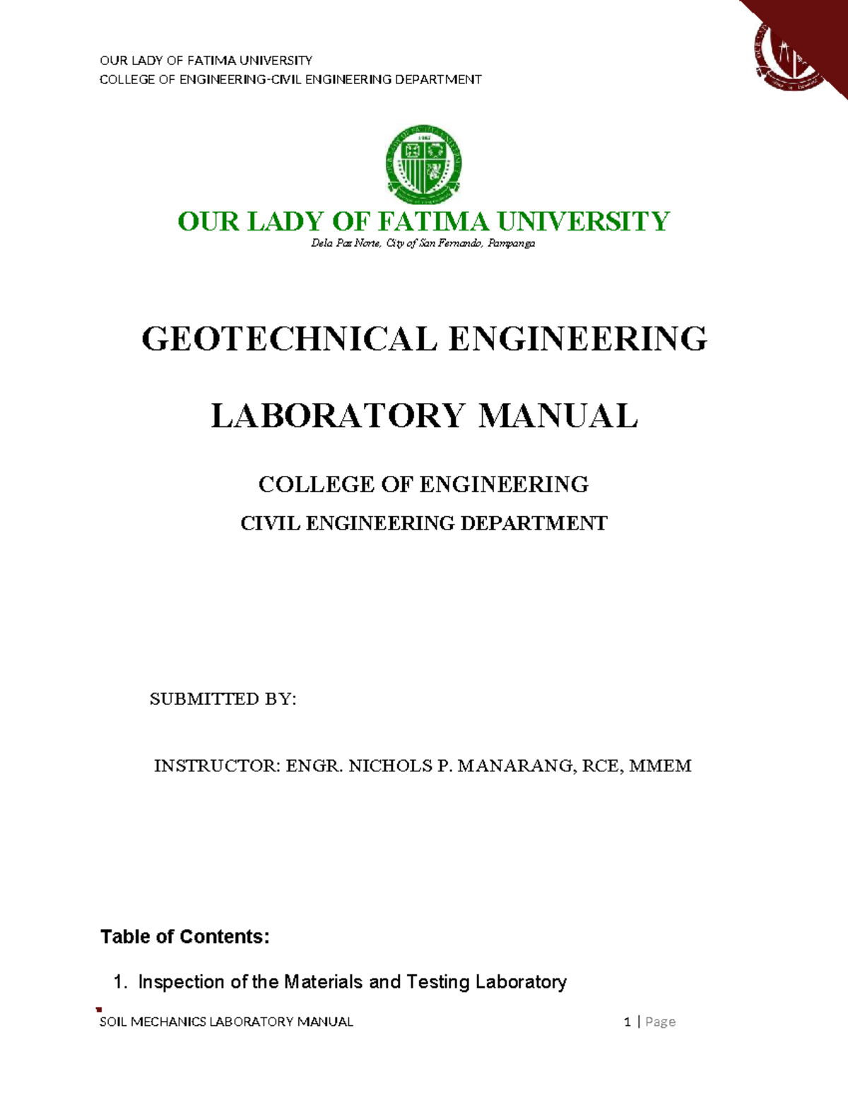 SOIL MECHANICS LF2F LAB MANUAL: Exercises & Procedures - Studocu