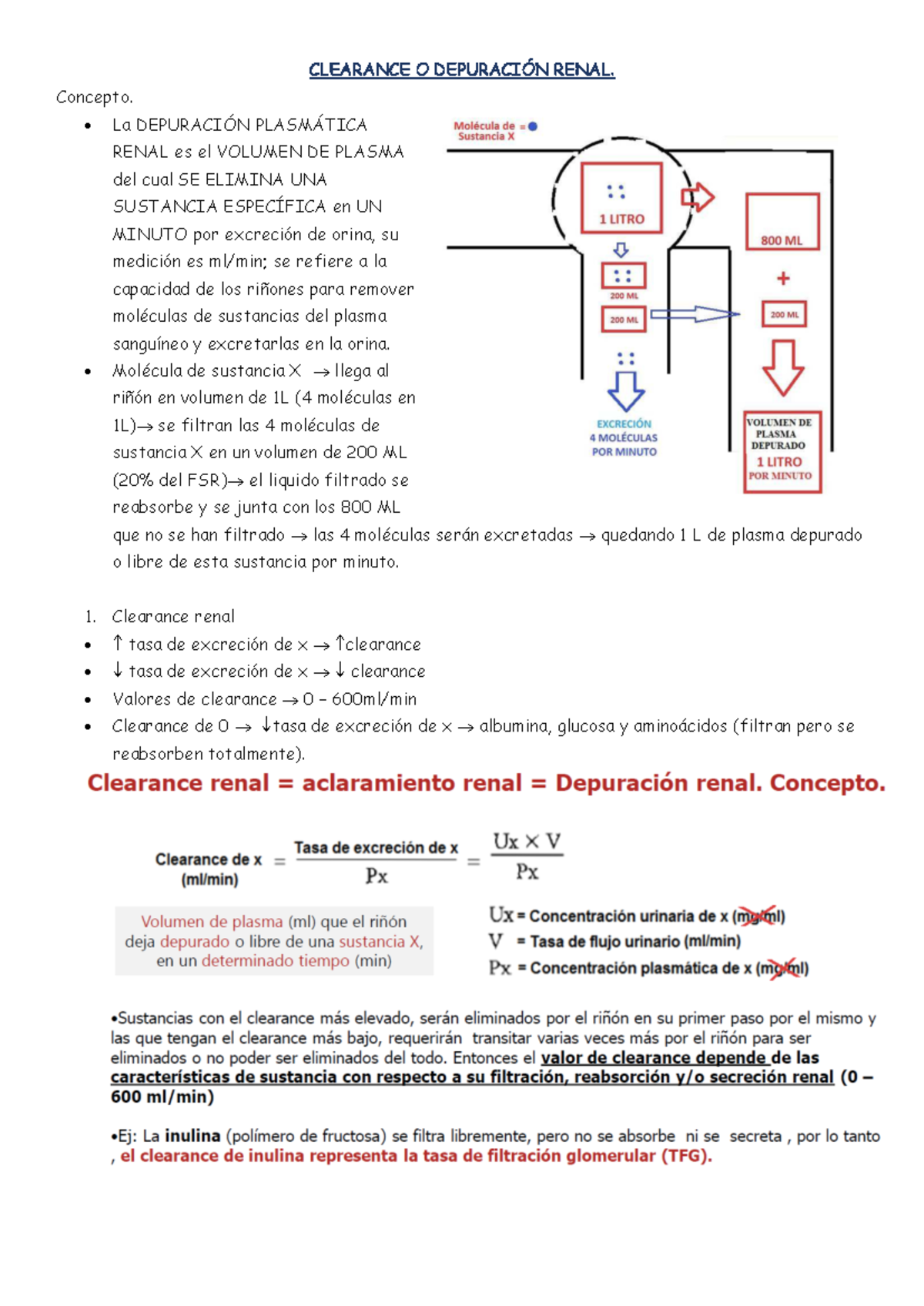 Clearance Renal: Conceptos y Medición de Sustancias Específicas - Studocu