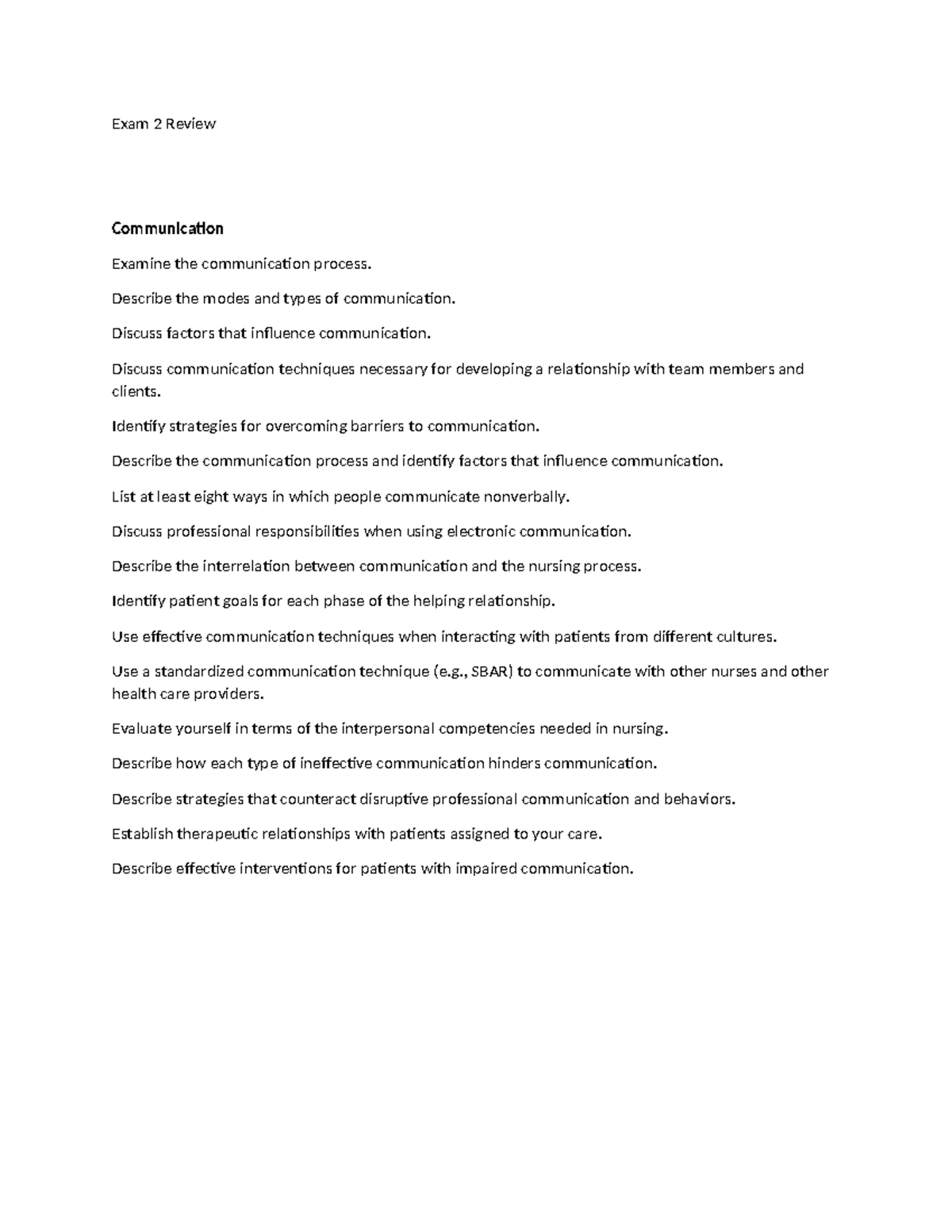 Exam 2 Review - COMM2100: Communication & Nursing Principles - Studocu