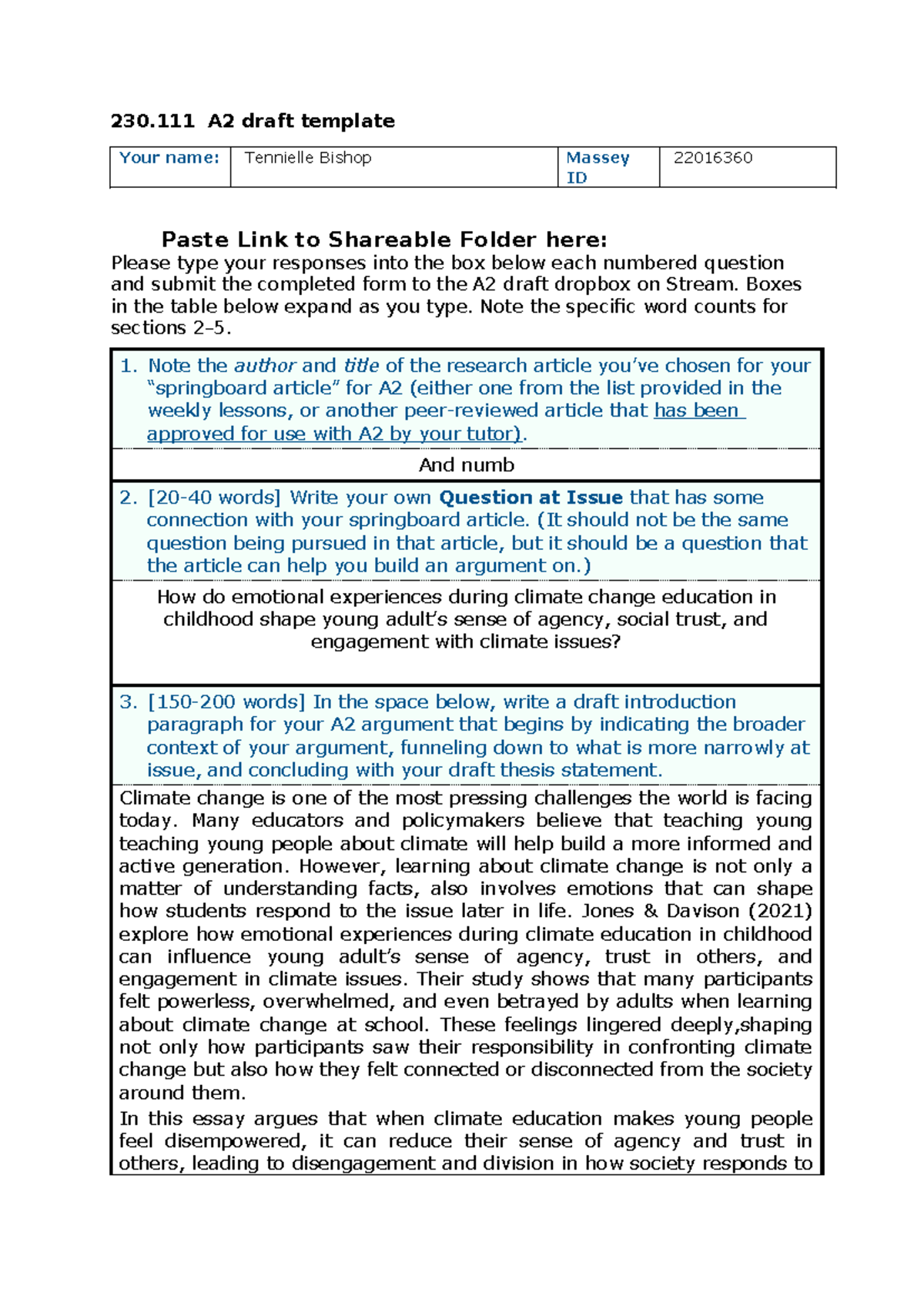 230111 A2 - Draft Template for Argumentative Essay - Studocu