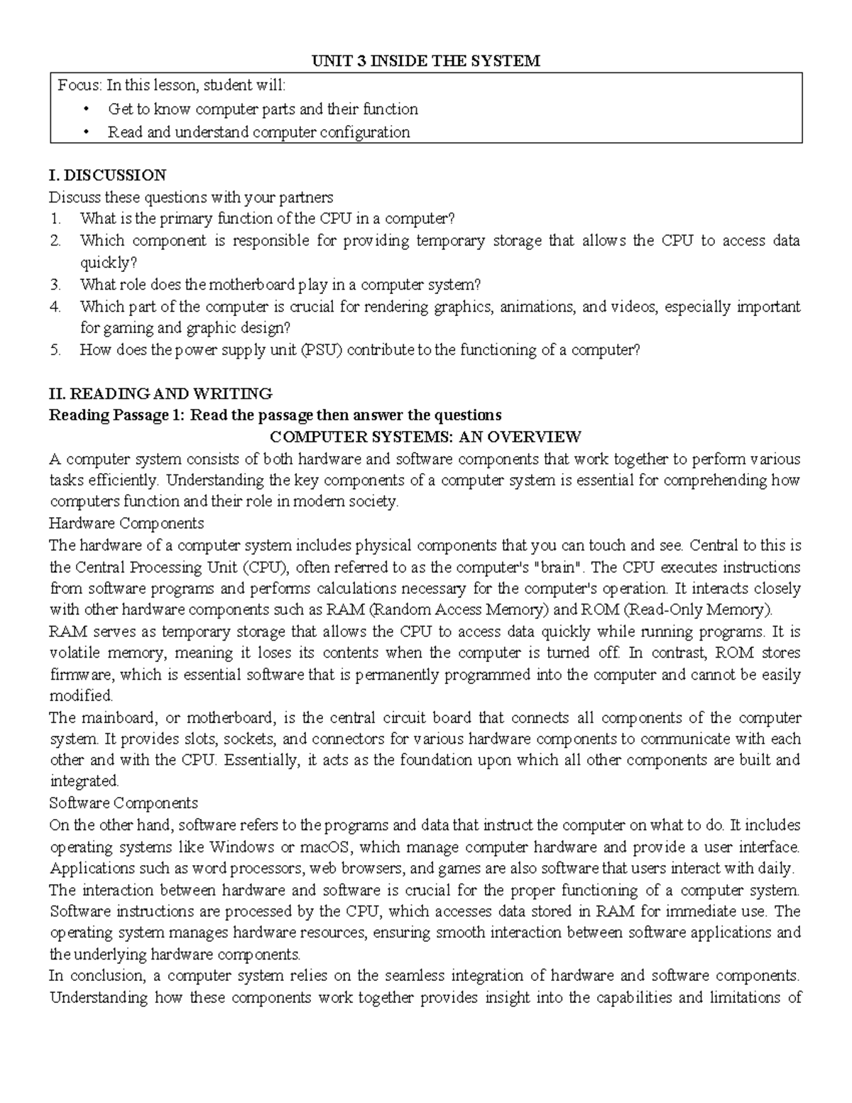 LOIT 101 - Understanding Computer Systems: Hardware & Software Overview - Studocu
