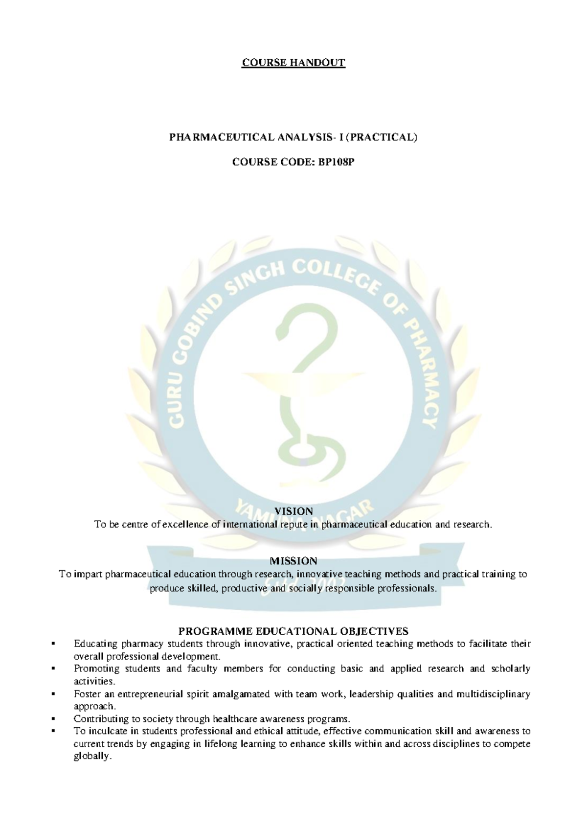BP 108 P: Pharmaceutical Analysis I Practical Course Handout - Studocu