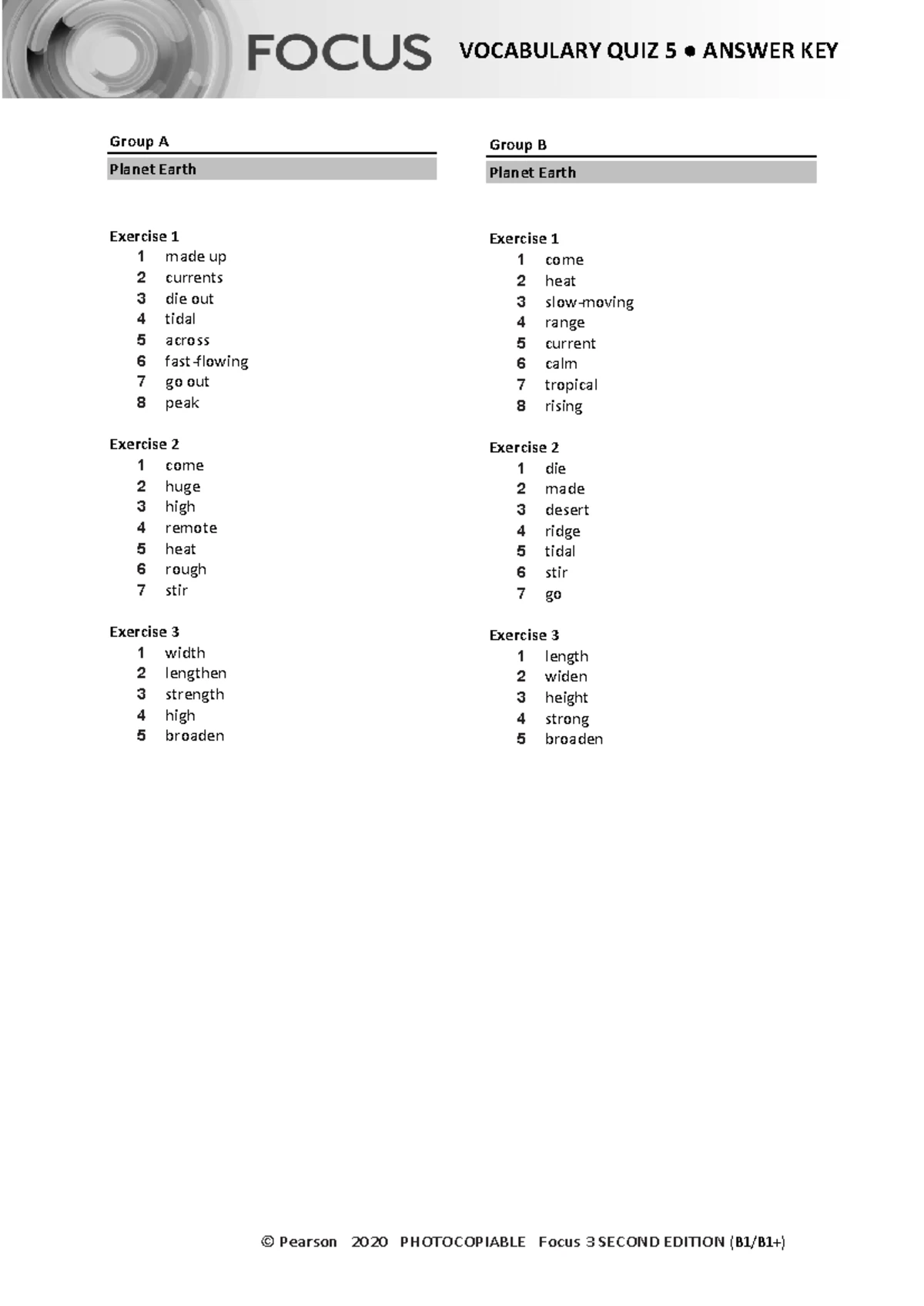 Focus 3 2E Unit 5 Test Answer Key for Listening, Vocab & Writing - Studocu
