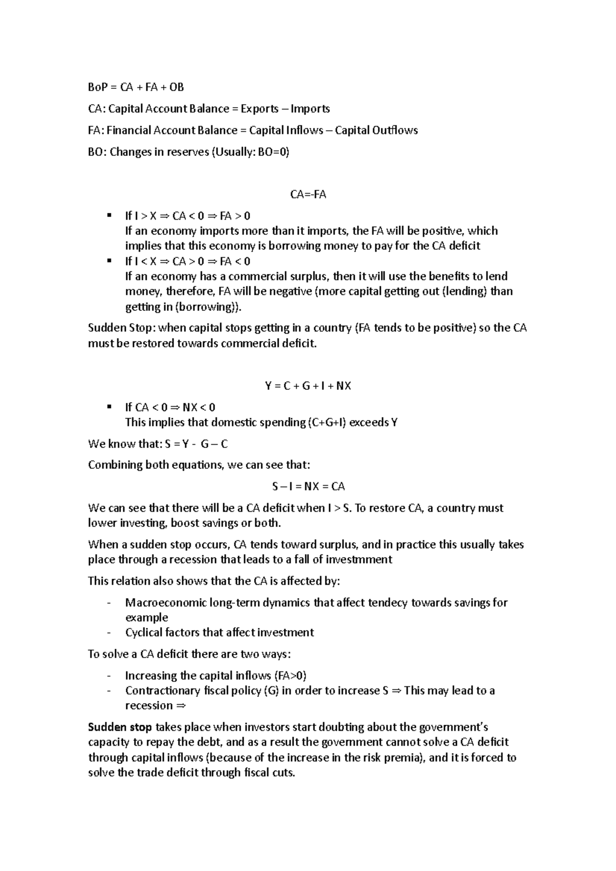 Sudden-Stop (Bo P) - Explicación BoP y Sudden Stop - BoP = CA + FA + OB ...