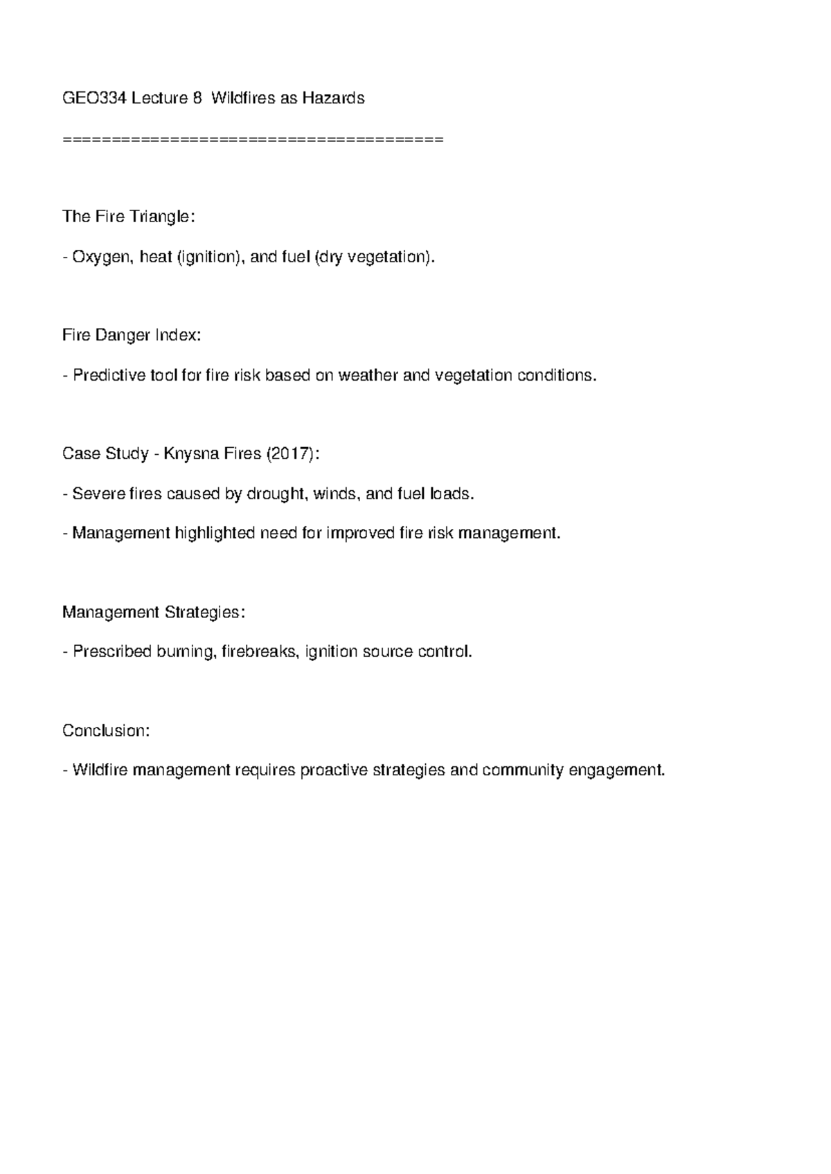 Lecture 8 - Wildfires as Hazards Detailed Notes 2025 - GEO334 Lecture 8 ...