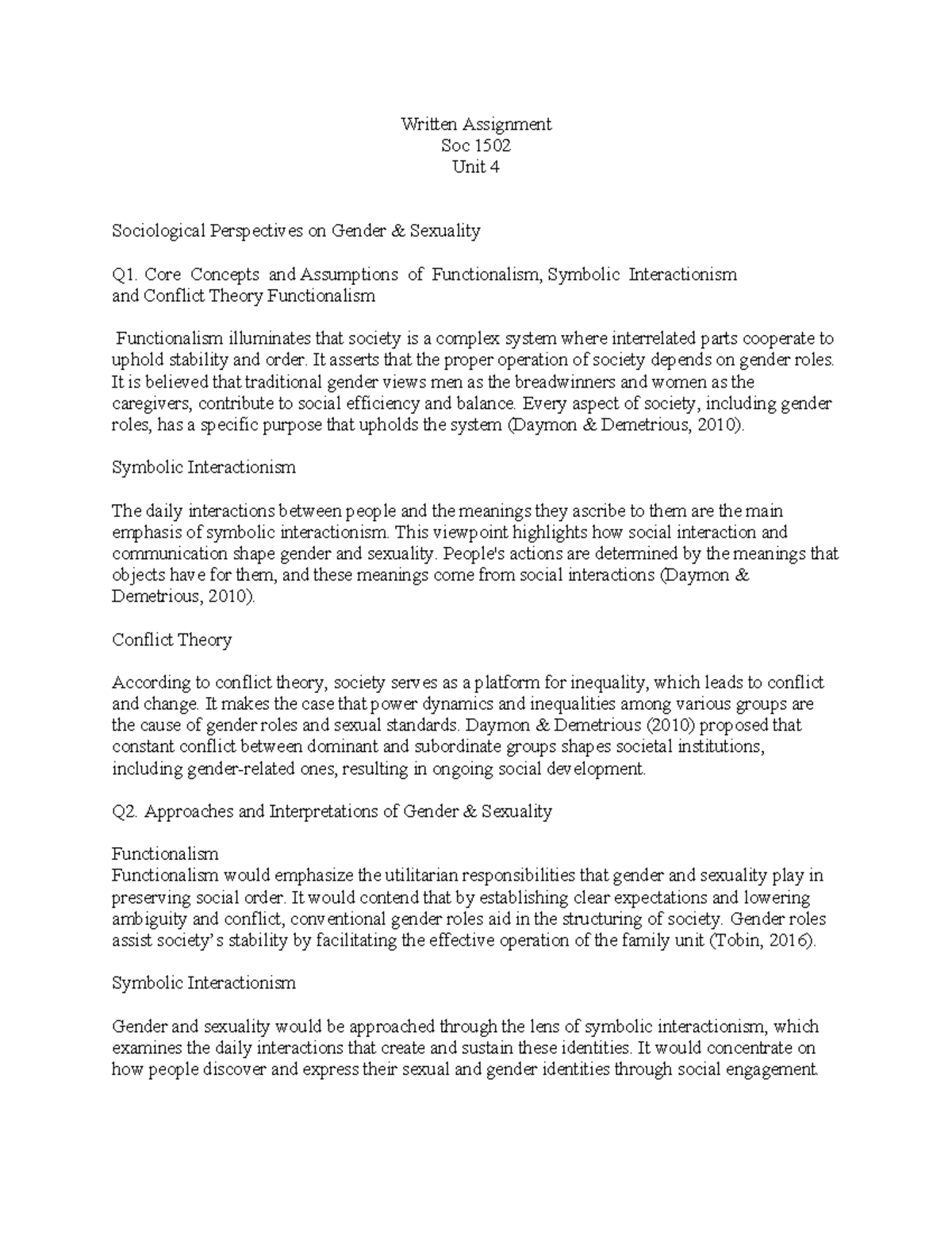 Sociology 1502 Unit 4: Gender & Sexuality Perspectives Assignment - Studocu