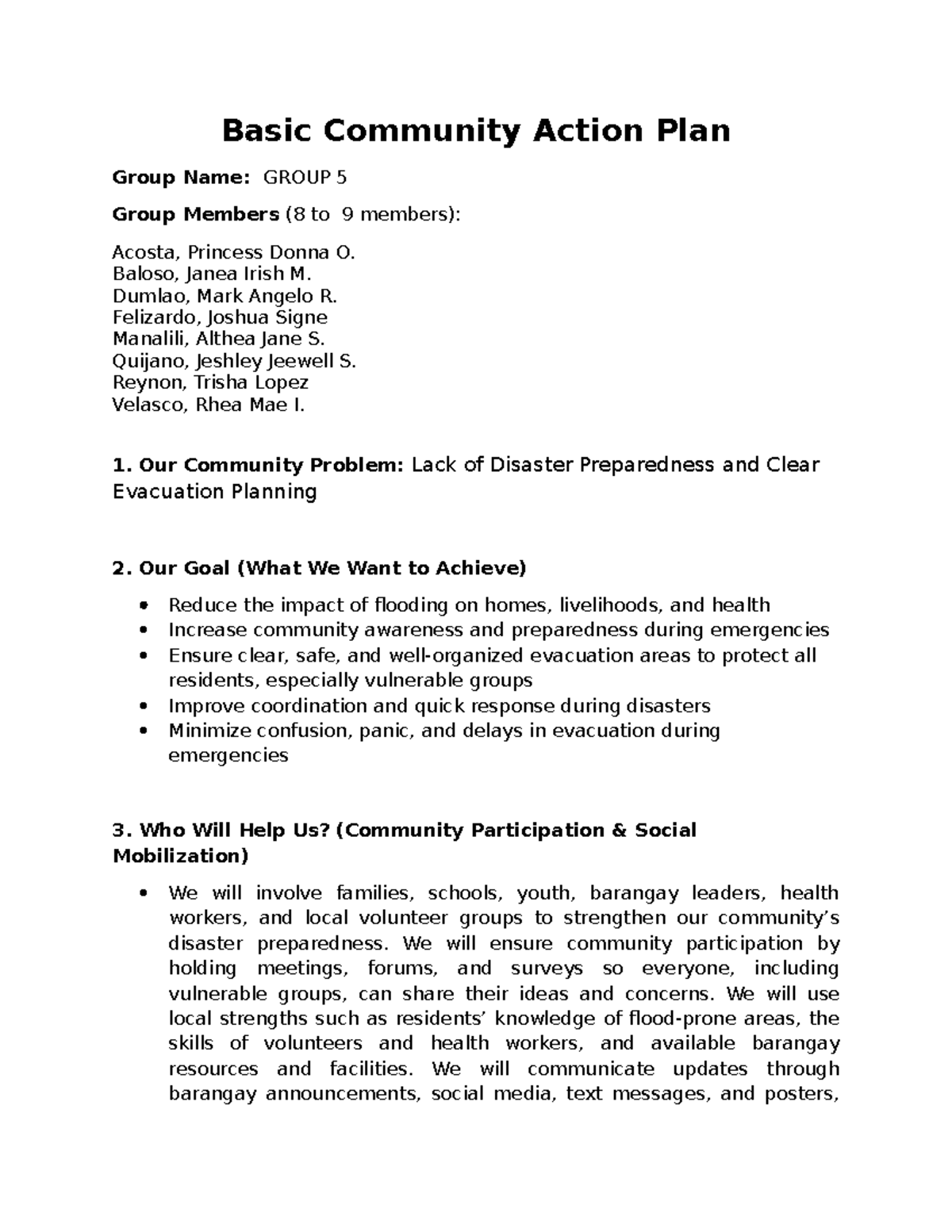 Community Action Plan: Enhancing Disaster Preparedness & Evacuation ...
