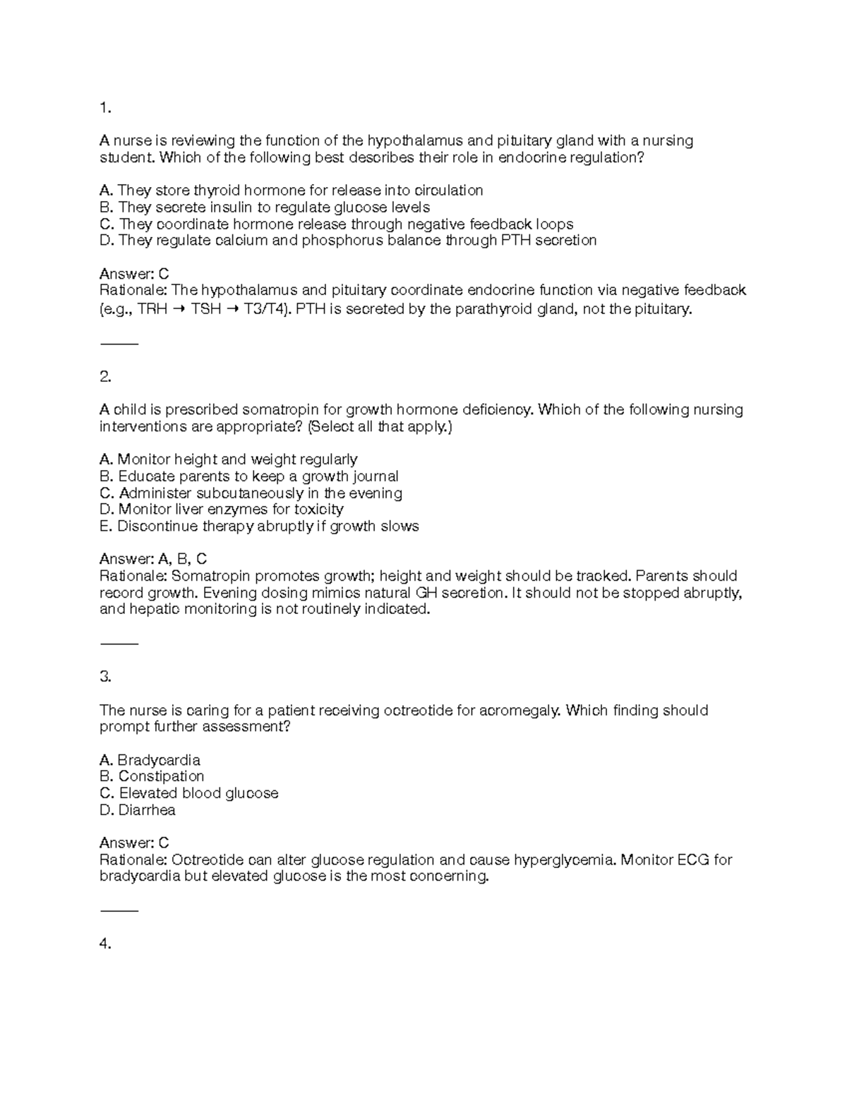 Advanced Endocrine Practice MCQ Set 2 - Review Questions - Studocu