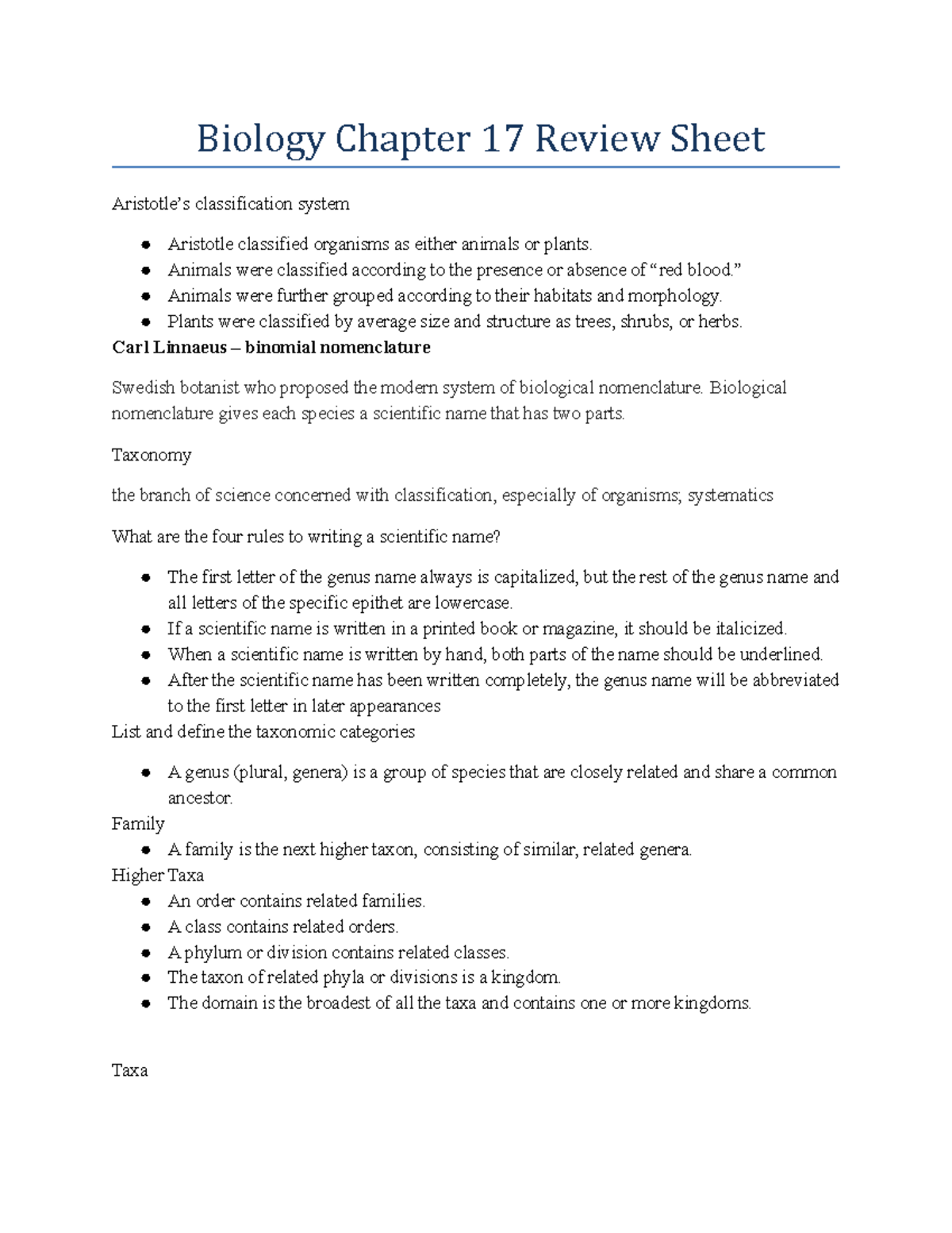 Biology Chapter 17 Review Sheet - Studocu