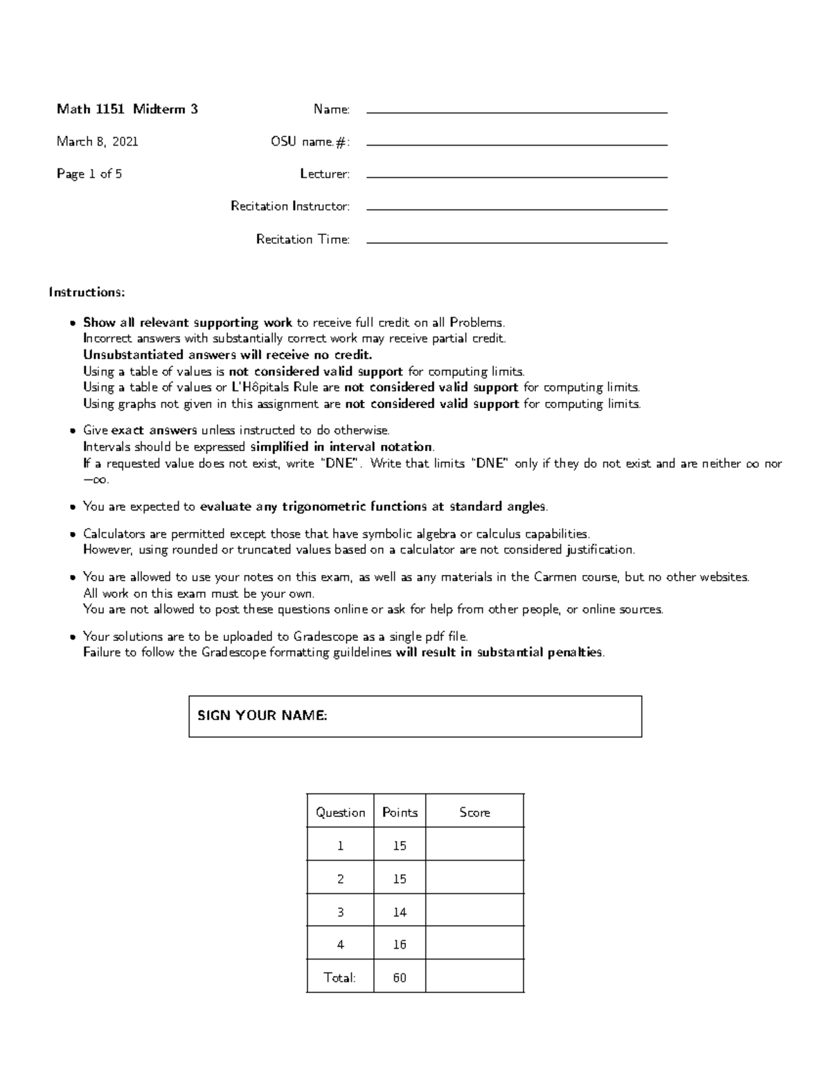 Math 1151 - Practice Midterm 3 Guidelines and Key Concepts - Studocu