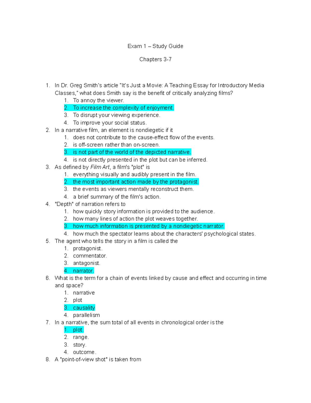 Film study guide #1 - this covers chapters 3-7 of film aesthetics ...