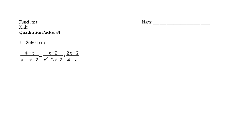 Quadratics Packet #1: Solving Methods & Applications - Studocu
