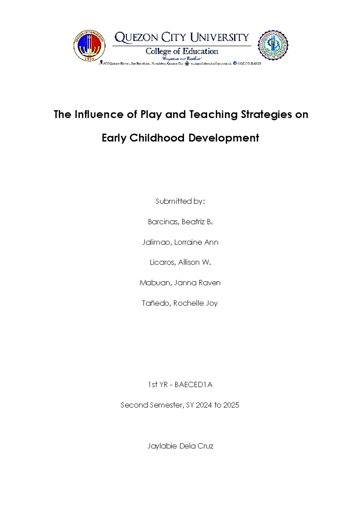 ECED 123-124: The Impact of Play & Teaching Strategies on Early ...
