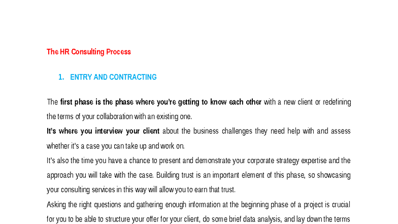 HR Consulting Process: Entry, Contracting, and Evaluation (Topic 2 ...