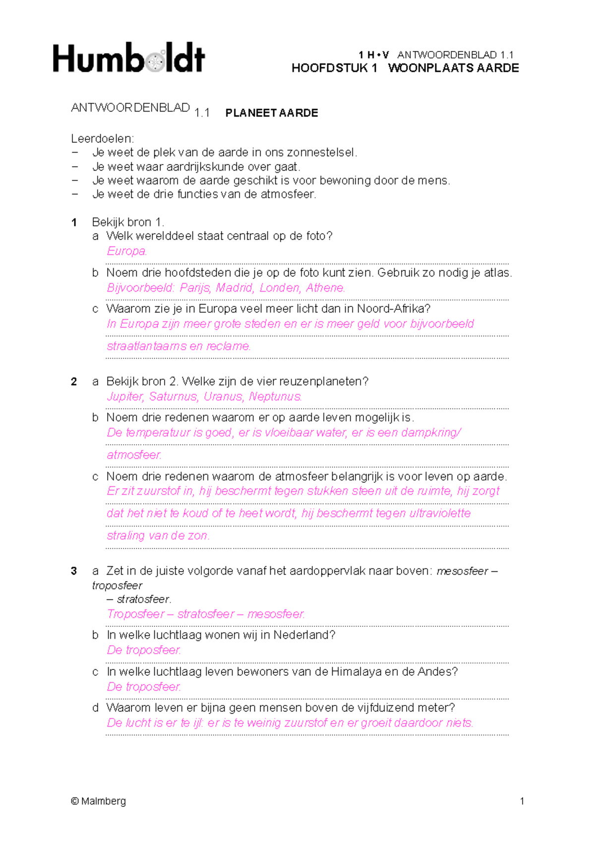 Antwoorden Hoofdstuk 1 Aarde - Havo 1 Aardrijkskunde - Studeersnel