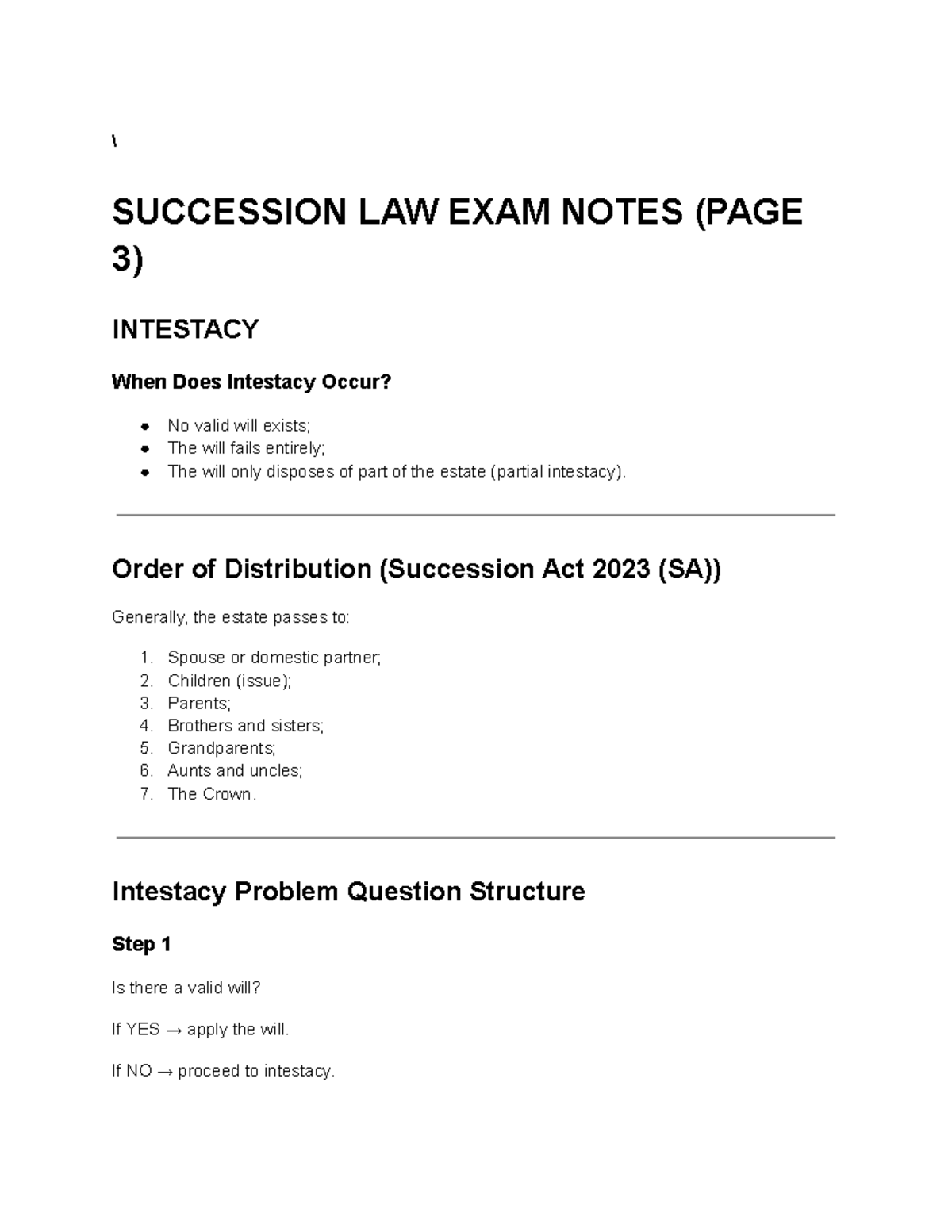 Succession LAW EXAM Notes (Intestacy) - Key Concepts & Cases - Studocu