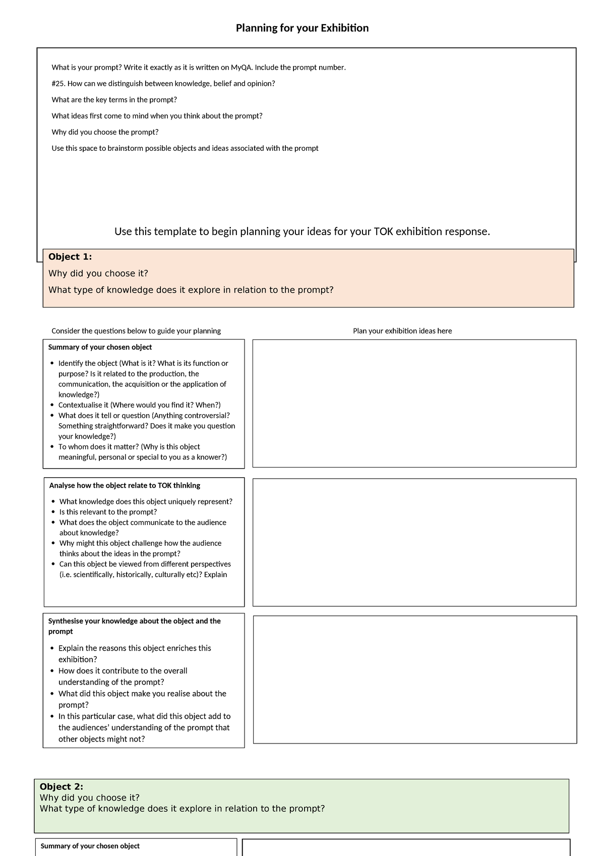 TOK Exhibition Planning Template: Knowledge, Belief, and Opinion - Studocu