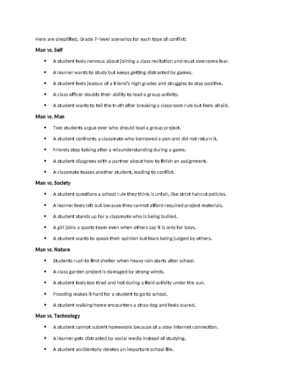 Conflict Worksheet - Notes on Types of Conflict Scenarios - Studocu