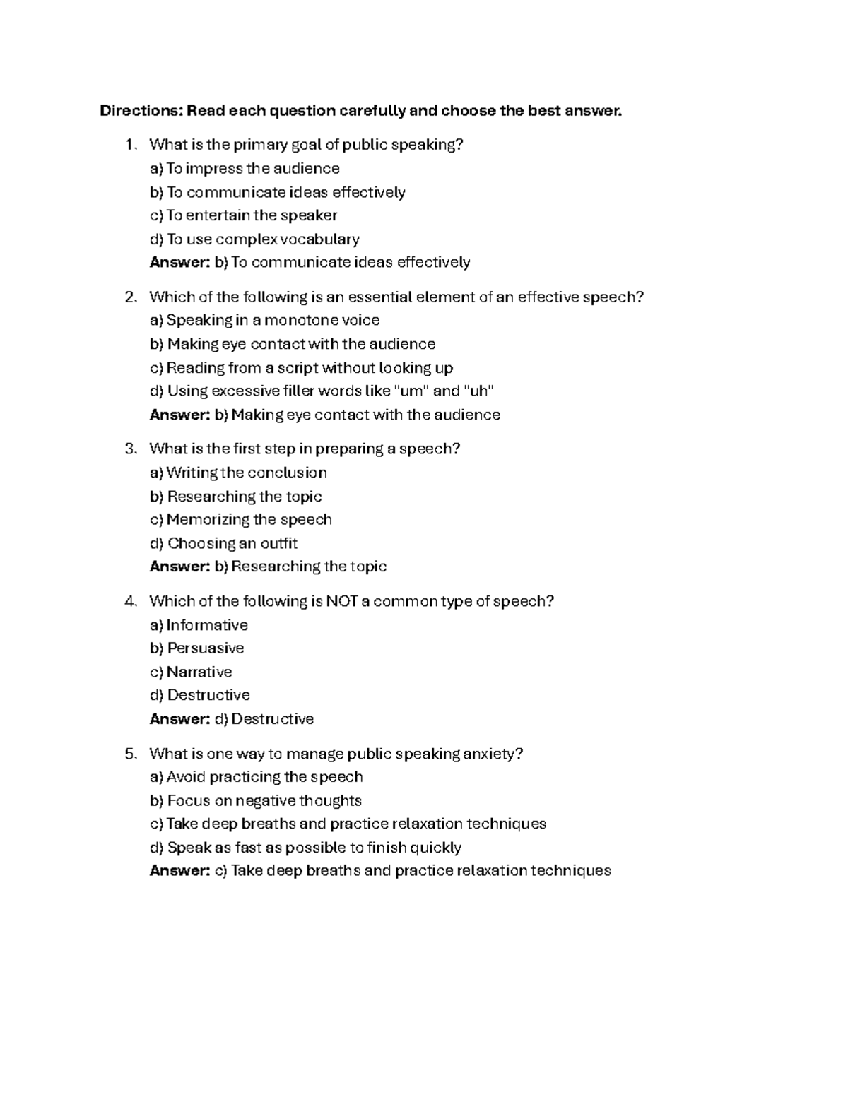Public Speaking Pretest: Key Concepts and Effective Strategies - Studocu