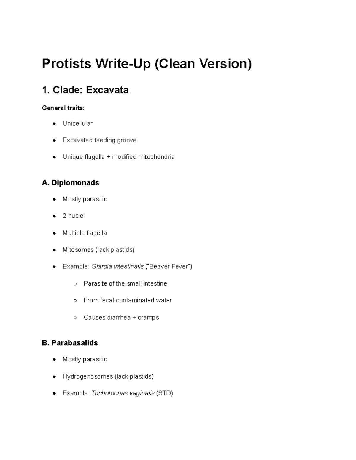 Protists Overview: Excavata, SAR, and Unikonta Clades - Studocu