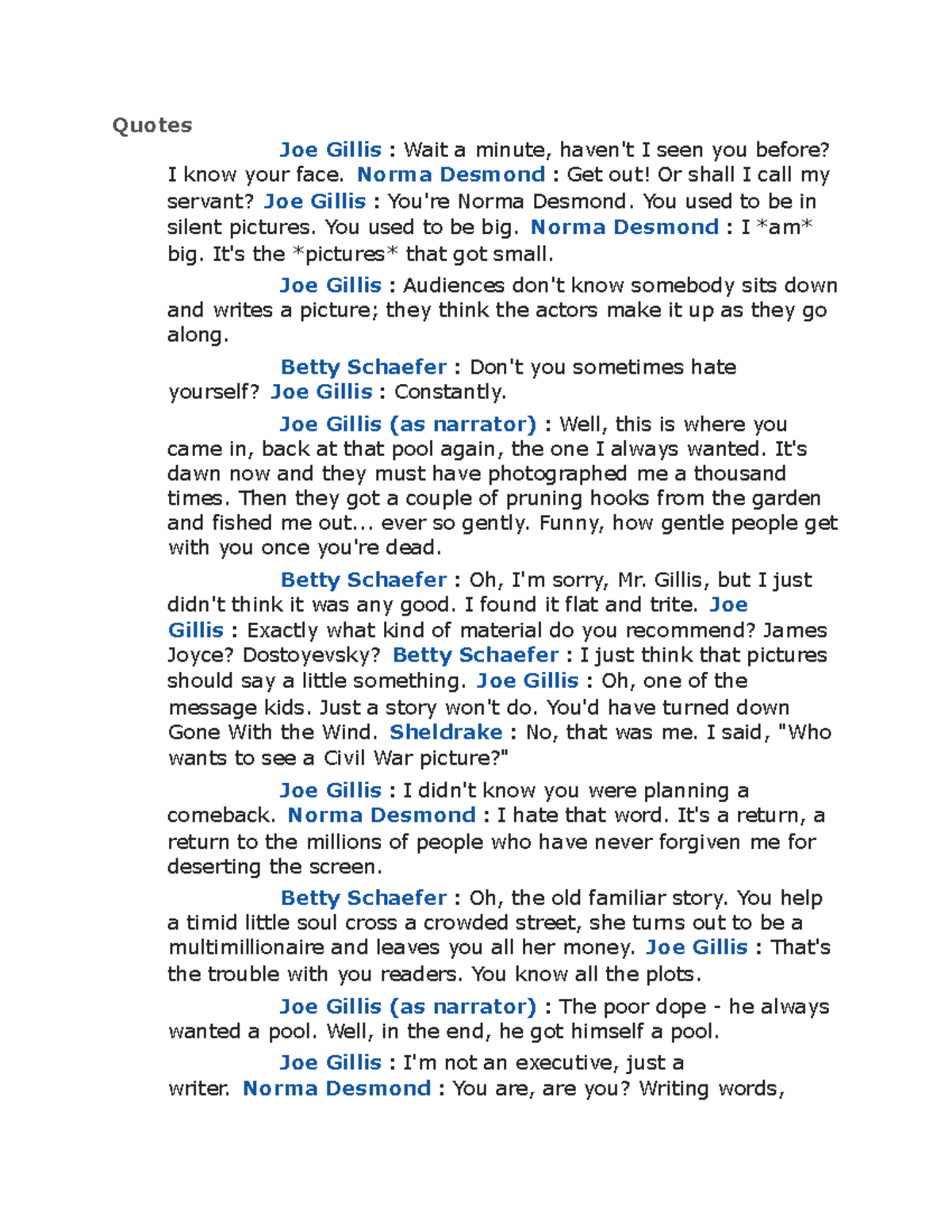 Quotes from Sunset Boulevard: Insights & Key Dialogues - Studocu