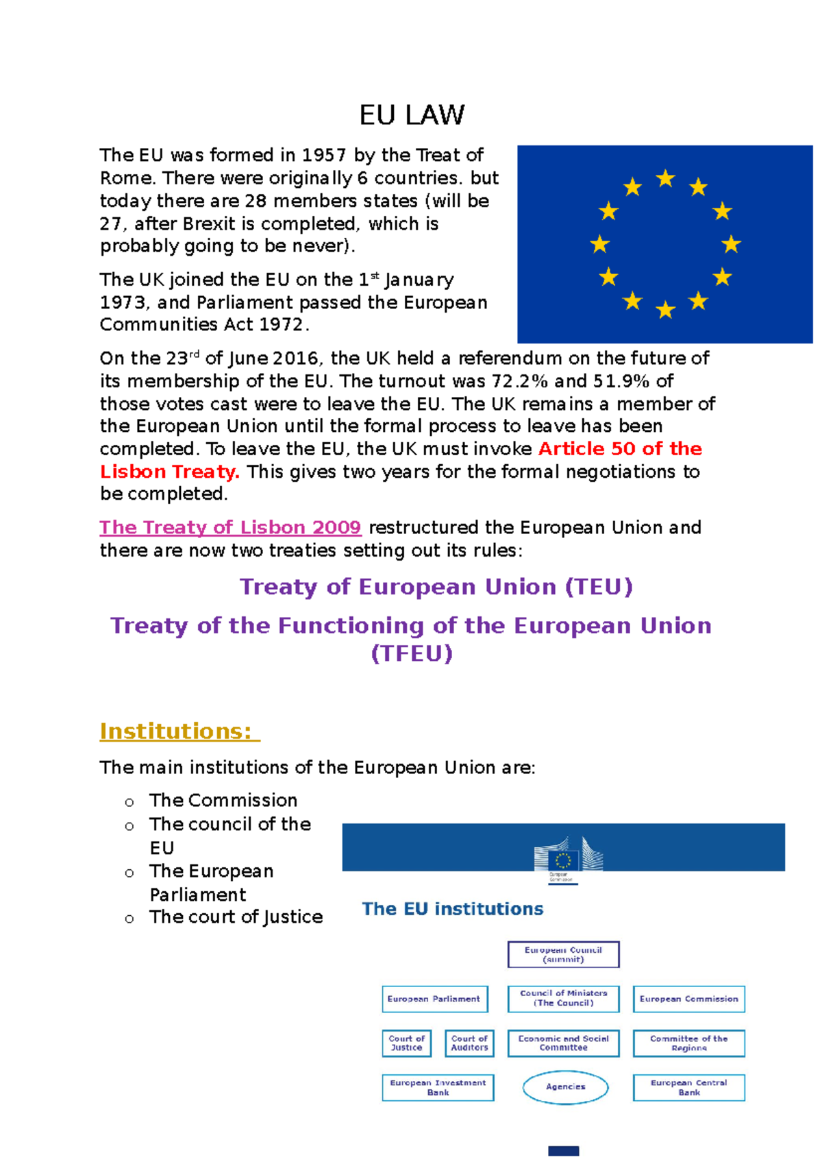 EU LAW: Structure, Functions, and Key Treaties of the EU Institutions ...