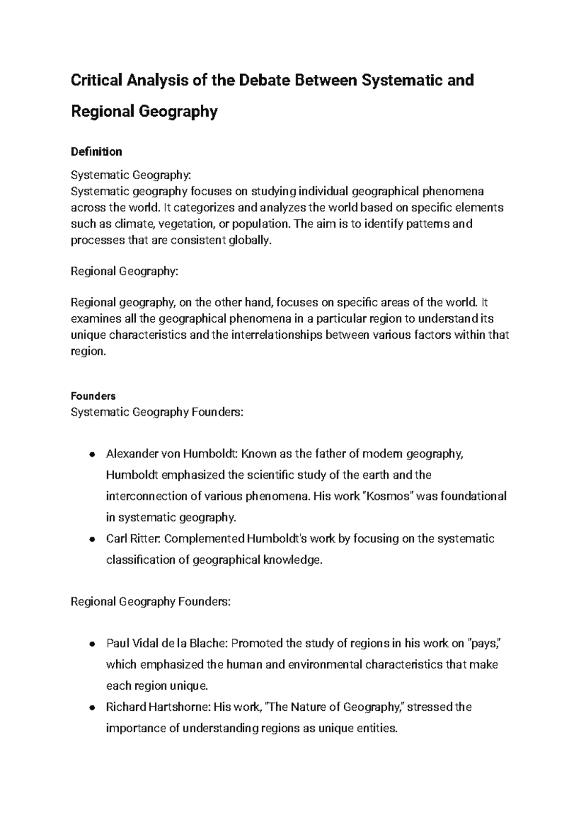 Critical Analysis of Systematic vs. Regional Geography Concepts - Studocu