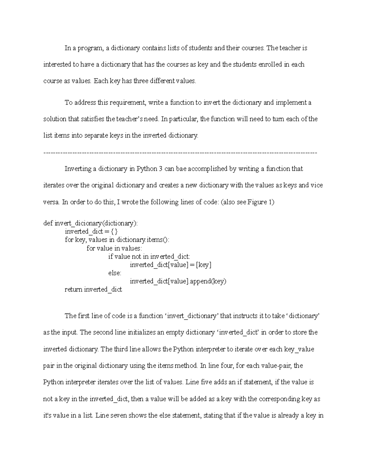 CS1101 Week 7 Assignment: Inverting a Dictionary in Python - Studocu