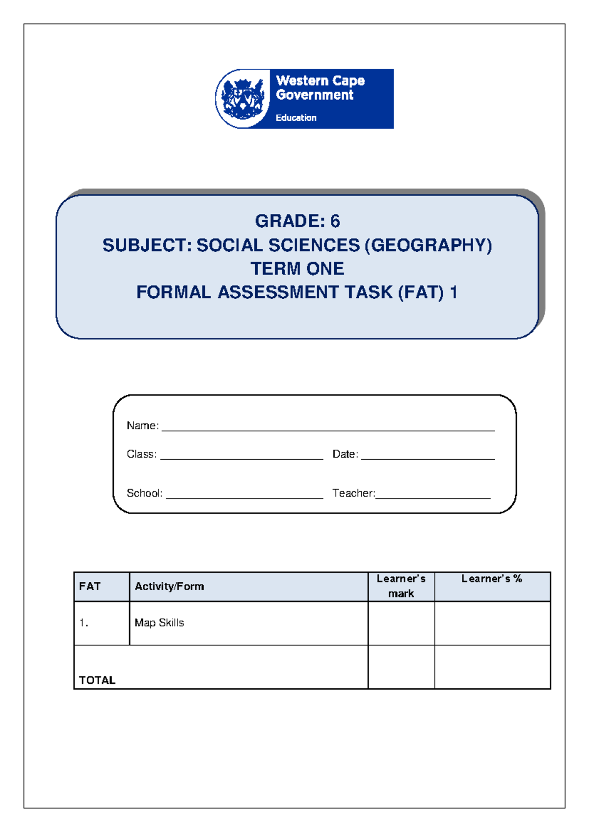 Grade 6 Social Sciences Geography Term 1 FAT: Map Skills - Studocu