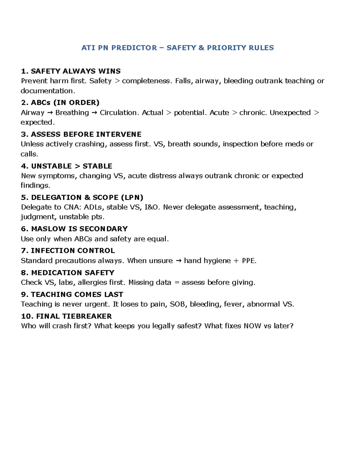 ATI PN Predictor Final Exam Safety Priority Guide v3 - Studocu