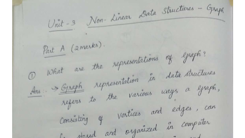 Unit 3 - Graph Representations & Traversals (2 Marks) - Studocu