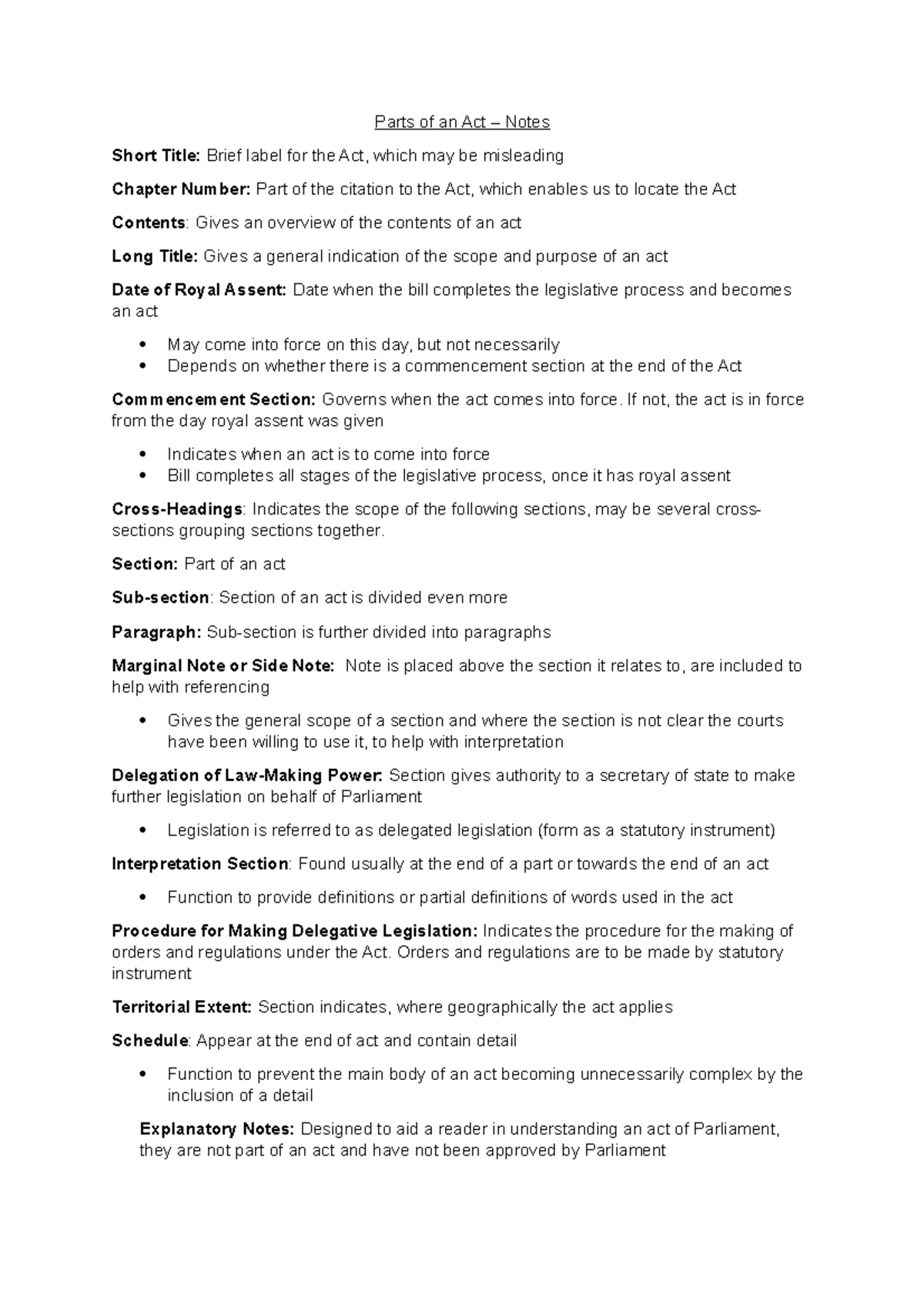 Understanding the Parts of an Act - Key Sections Explained - Studocu