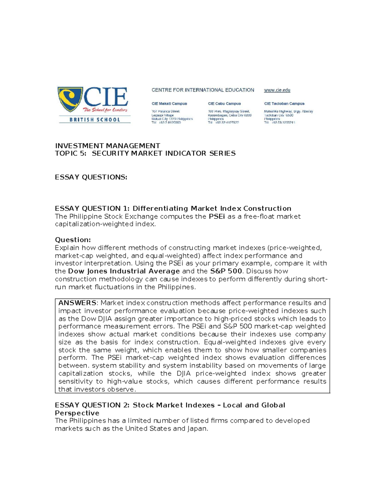 CHAP 5 - Security Market Indicator Series: Market Index Construction ...