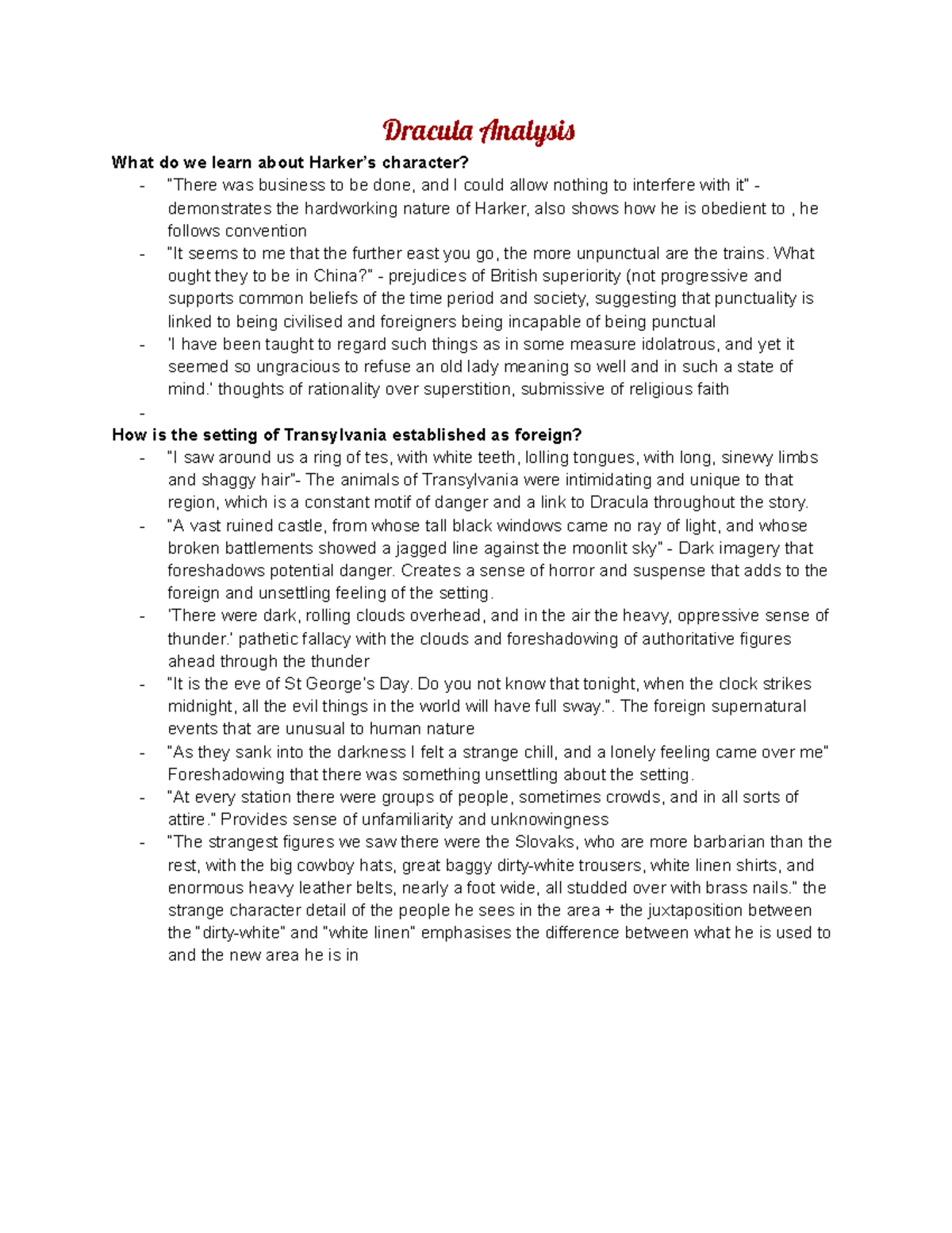 Dracula Analysis: Character Insights and Themes in Literature - Studocu