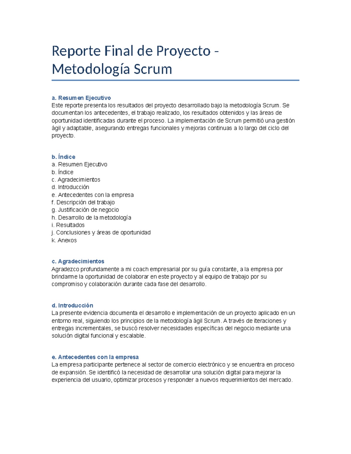 Reporte Final de Proyecto Metodología Scrum: Resultados y Oportunidades ...