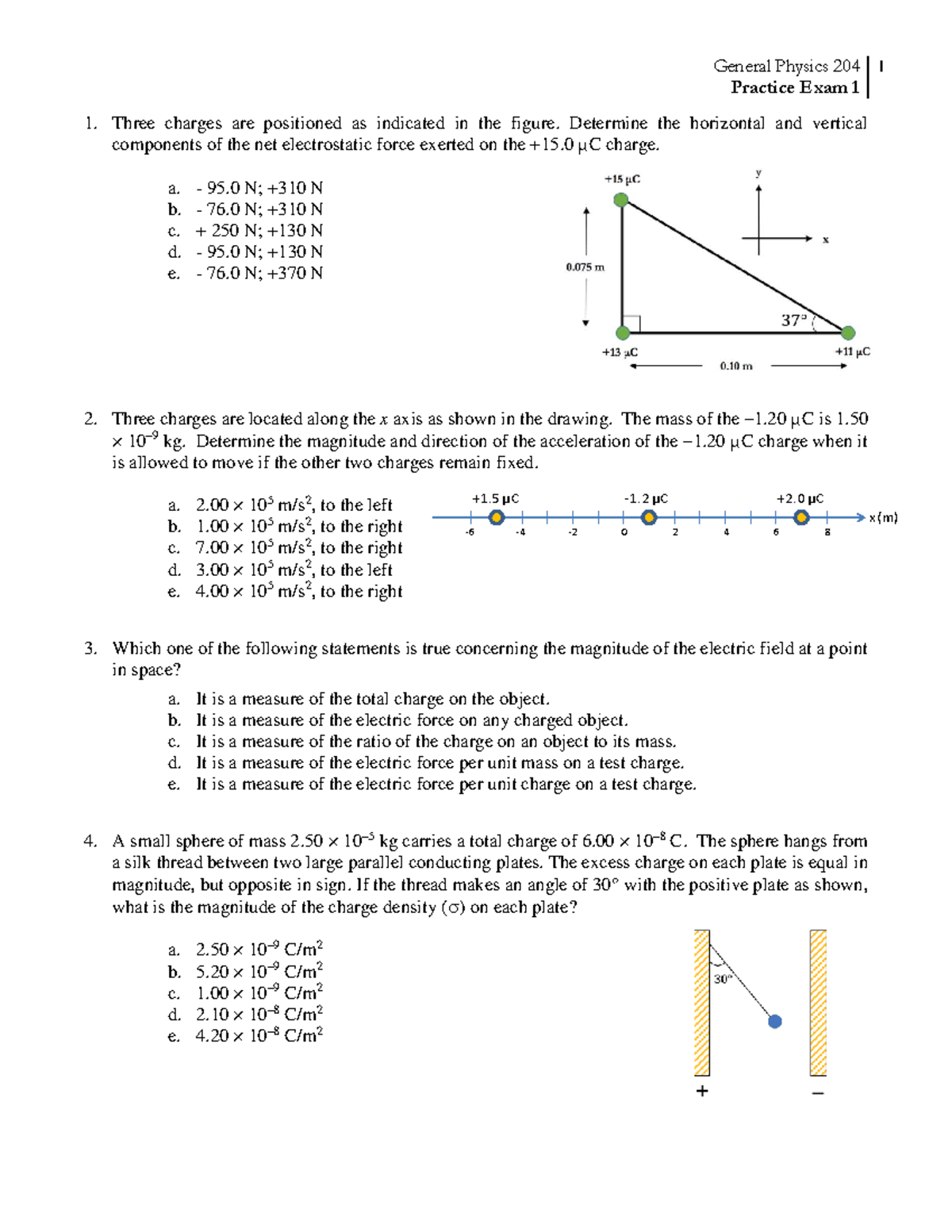 Physics 204 S204 Practice Exam 1: Electrostatics and Circuits - Studocu